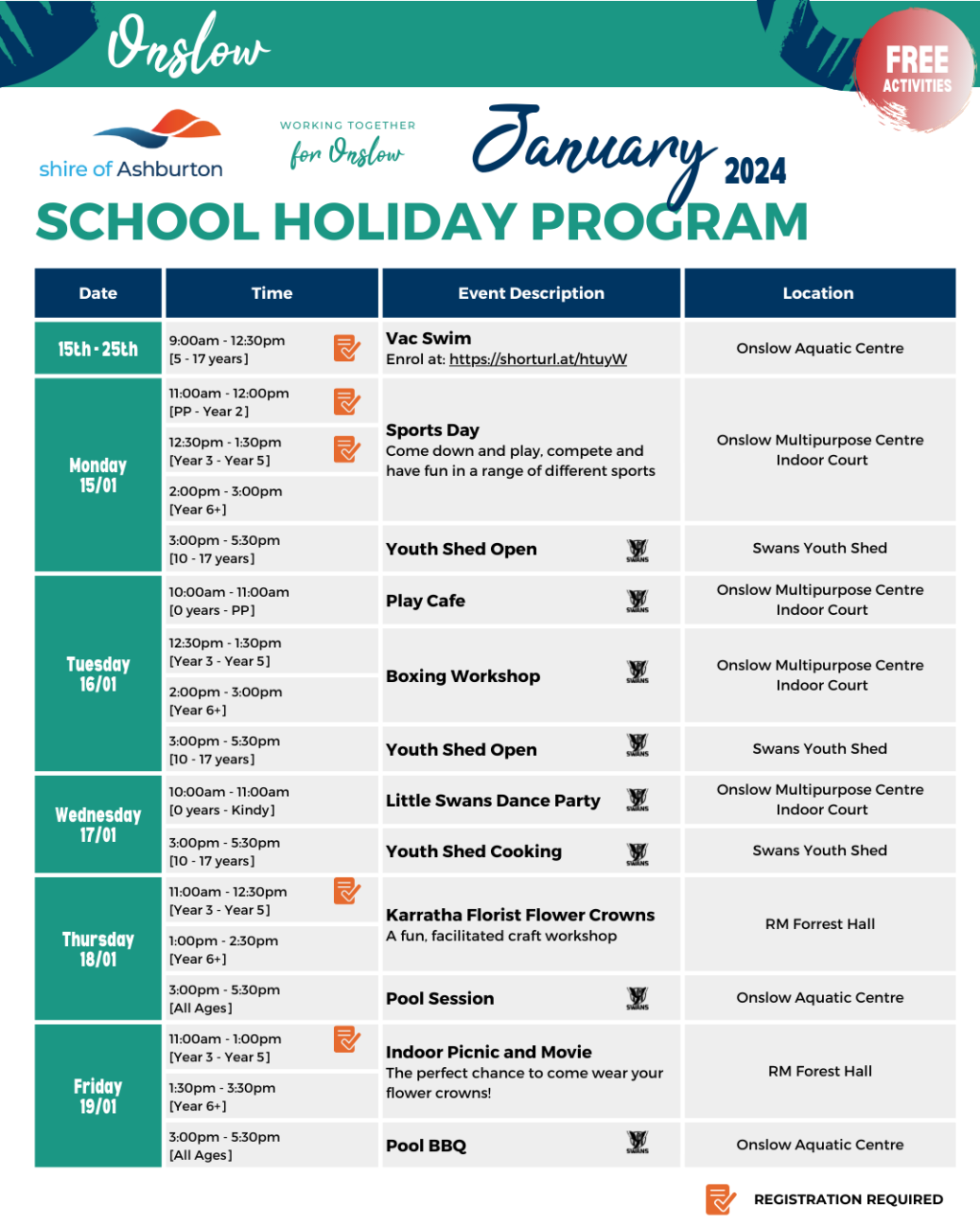 Onslow - School Holiday Program - January 2024 » Shire of Ashburton