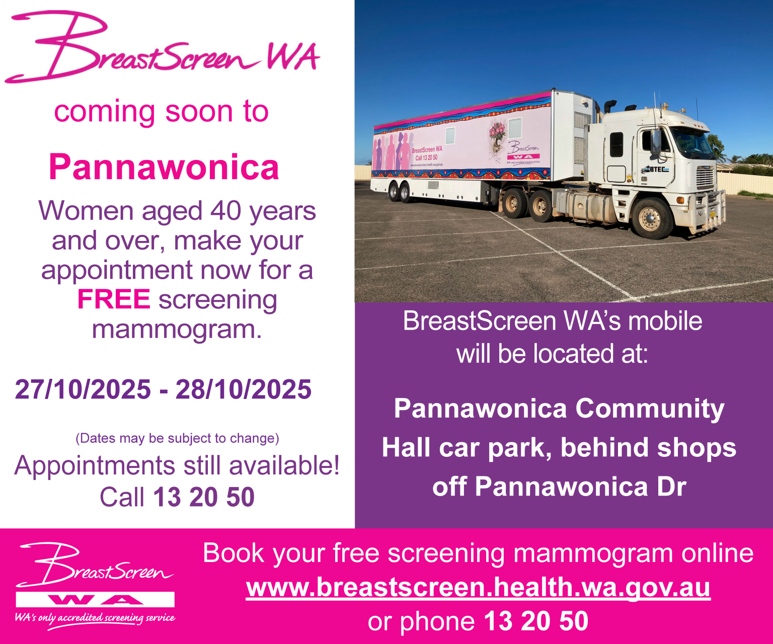 BreastScreen WA Mobile Van – Pannawonica Visit » Shire of Ashburton