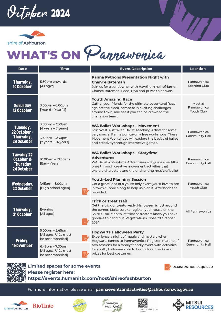 Whats On Pannawonica - October 2024 » Shire of Ashburton